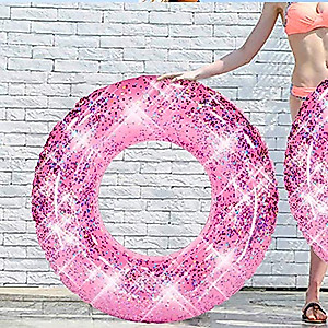 Boxgear Pink Glitter Swim Ring for Pool Beach Lake Glitter Pool Inflatable Swim Tube Glitter Swim Ring for Kids, Adults Glitter Pool Floating Tube Inflatable Pool Float Glitter Pool Ring (48 Inch)