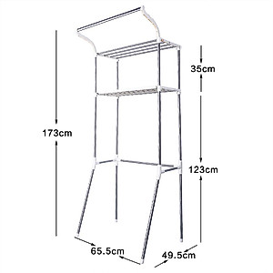 Hershii Over The Toilet Bathroom Storage Shelf Space Saving Organizer Rack Stand 2-Tier Shelving Units with Clothes Hanging Rod Rail - Ivory