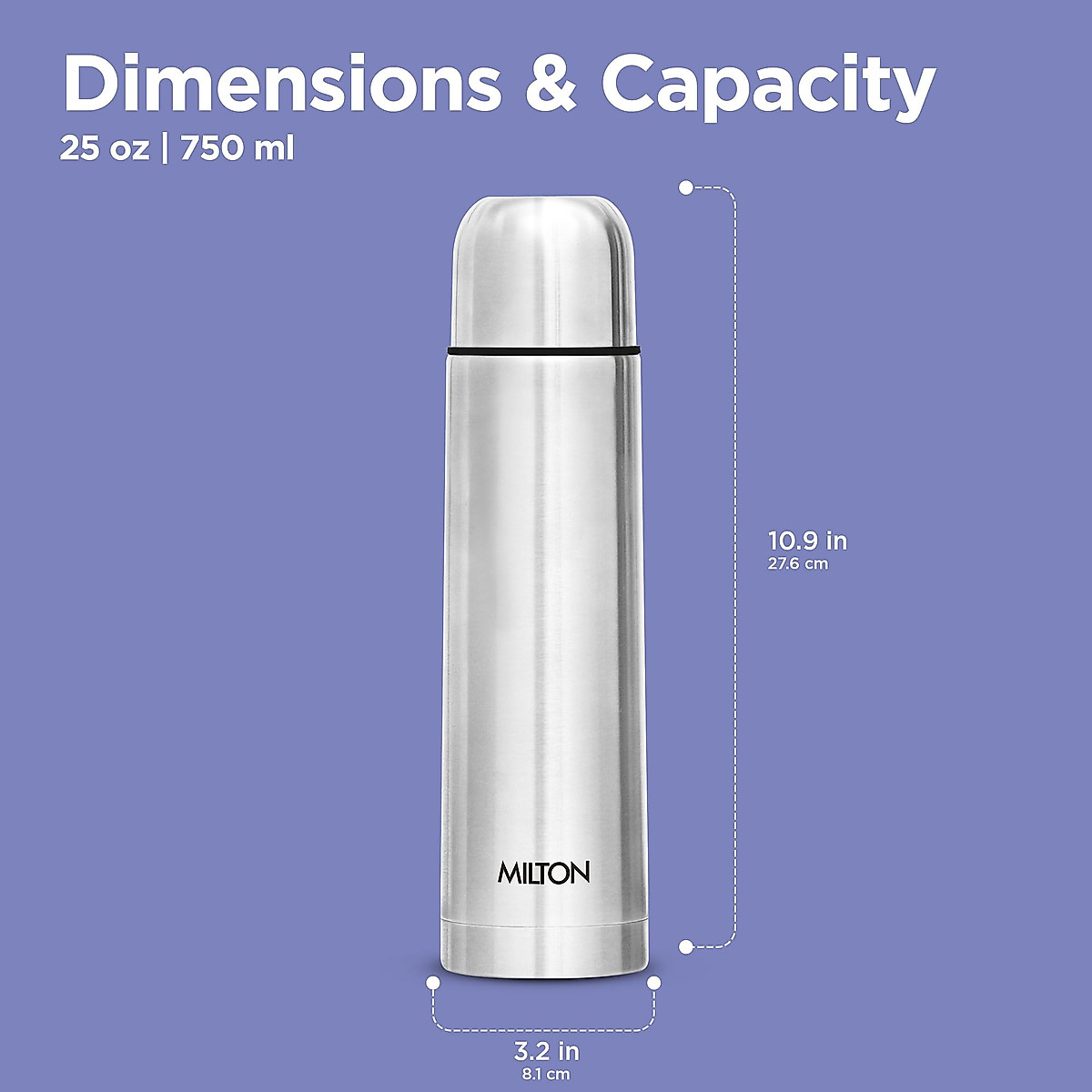 Milton Thermosteel Flip Lid 750, Double Walled Vacuum Insulated Thermos 750 ml | 25 oz | 24 Hours Hot and Cold Water Bottle with Cover, Stainless Steel, BPA Free, Leak Proof | Silver