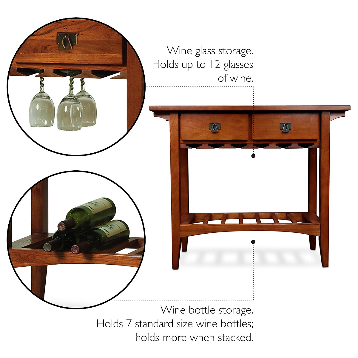 Leick Mission Wine Table with Storage Drawers, Russet Finish