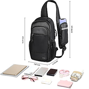 LANDICI Sling Bag Crossbody Backpack for Men, Waterproof Small Cross Body Shoulder Bag Chest Bag for Travel Hiking, Black