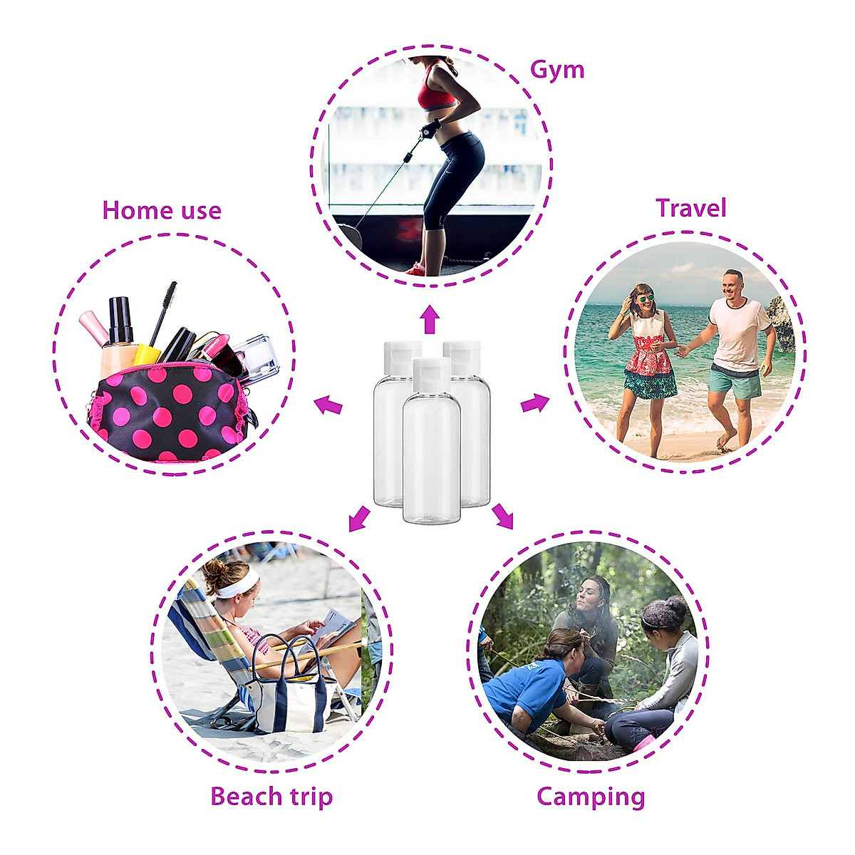 Dabacc 30 Pcs 2 oz Clear Plastic Empty Bottles, Travel Size Bottles with Flip Cap Small Bottles for Liquids Toiletries Shampoo Lotion Conditioner