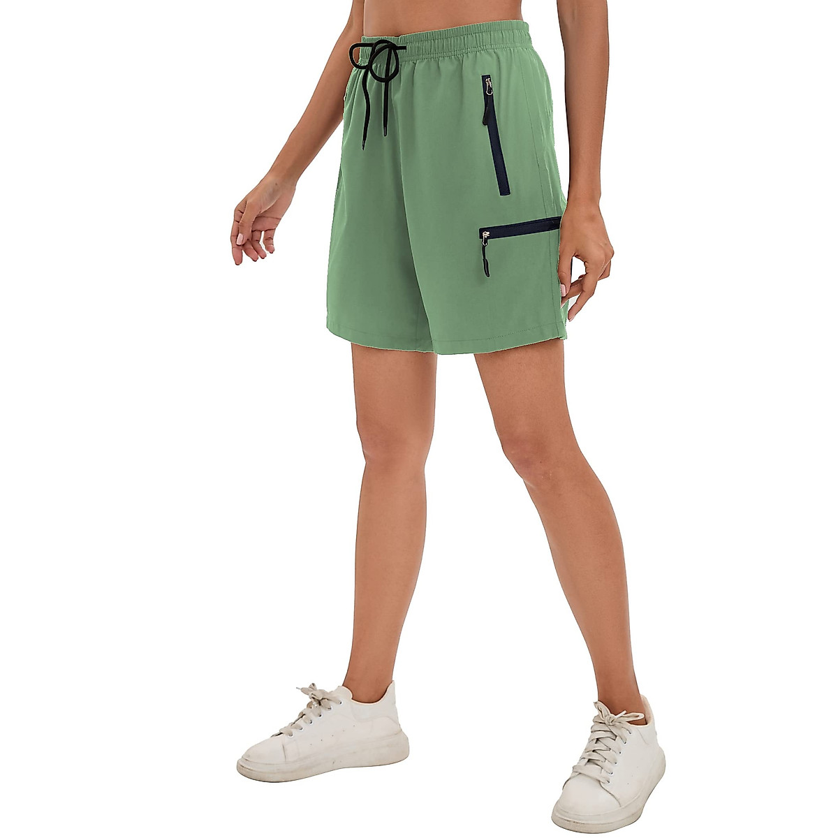 iChunhua Womens 7 Inch Inseam Athletic Shorts Water Resistant Quick Dry for Walking Travel Athletic Golf Bean Green L