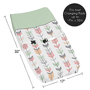 Sweet Jojo Designs Grey, Coral and Mint Woodland Arrow Baby Girls Changing Pad Cover
