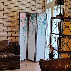 LANDCHY Room Divider Screen Oriental Furniture Privacy Screens Flowers Painting Canvas 3-Panel Foldable Portable Room Separating Divider Room Partitions and Dividers Freestanding 71'' Tall