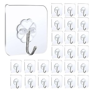 Carespot Self Adhesive Wall Hooks for Hanging - Wall Door Stick On Hooks/Extra Strong Sticky Hooks for Hanging Coat, Clothes, Towel, Keys, Kitchen Utensils and Much More - 33lb(Max) - Pack of 24