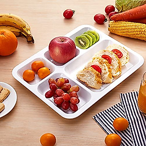 Divided Plates Melamine 5-Compartment White Serving Tray, 13.3 x 10.83 inches, 3 PCS, PFW-1331083-03