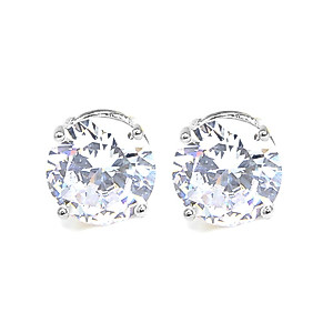 Stainless Steel Round Cut Cubic Zirconia Stud Earrings With Clear Case - Gold, Silver (3mm~12mm)