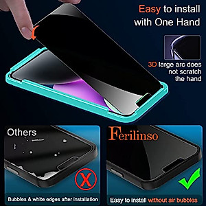 Ferilinso for iPhone 13 & iPhone 14 Privacy Screen Protector 2 Pack 9H Anti Spy Tempered Glass Privacy Screen for iPhone 13 iPhone 14 with 2 Pack Camera Lens Protector Case Friendly Accessories