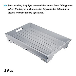 PATIKIL 48x32x24cm Breakfast Tray Table, 2 Pack Bed Trays with Folding Legs Portable Wooden Serving Platter Laptop Snack Desk for Eating, Grey