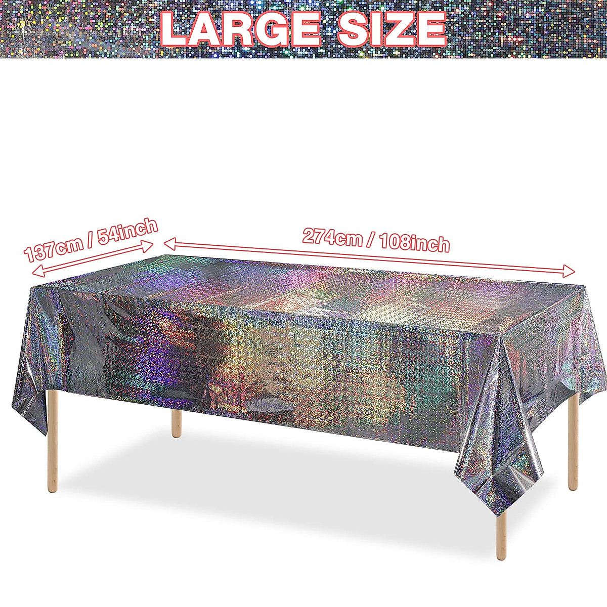 FunnyPars 8 Pack Iridescent Plastic Tablecloths Shiny Disposable Laser Rectangle Table Covers Holographic Foil Tablecloth Iridescent Party Decoration