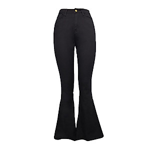 Flare Bell Bottom Jeans for Women High Waisted Stretch Wide Leg Denim Pants Classic Slimming Retro Comfy Jean (Black,Large)