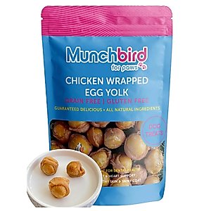 Munchbird Dehydrated Chicken Jerky Wrapped Egg Yolk Dog Treats, 100% Egg Yolk, Food Topper for Dogs, No Filler, Alternative to Freezed Dried Quail Egg Yolk, 7 OZ (Pack of 20 to 30 Egg yolks)