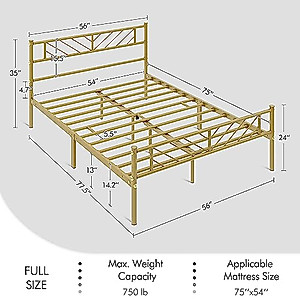Yaheetech Full Size Platform Bed Frame with Arrow Design Headboard,13 Inches Metal Mattress Foundation for Storage,No Box Spring Needed,Easy Assembly,Modern,Antique Gold