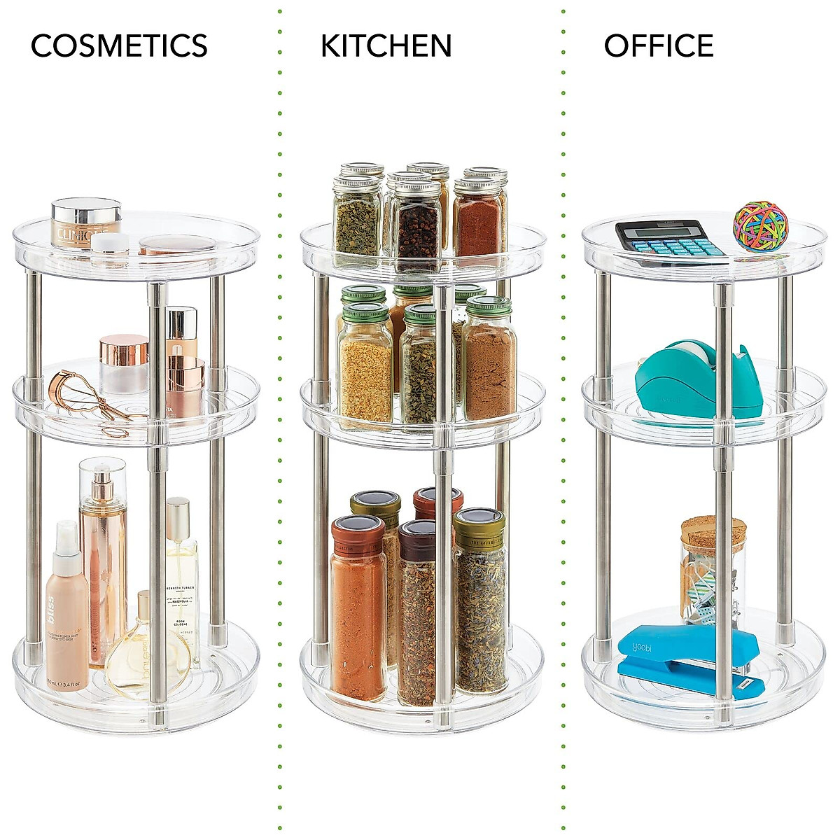 mDesign Spinning 3-Tier Lazy Susan 360 Rotating Makeup Organizer Storage Tower - Beauty Cosmetic Organization Caddy for Bathroom Vanity, Countertop, Makeup Table - Ligne Collection - Clear