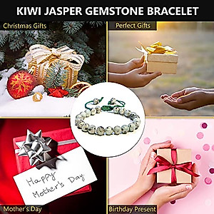 Adjustable Crystal Bracelet – Kiwi Jasper Gemstone Bead Bracelet – Chic Gemstone Bracelet for Men and Women – 8mm Round Healing Crystal Bead Bracelets (Kiwi Jasper)