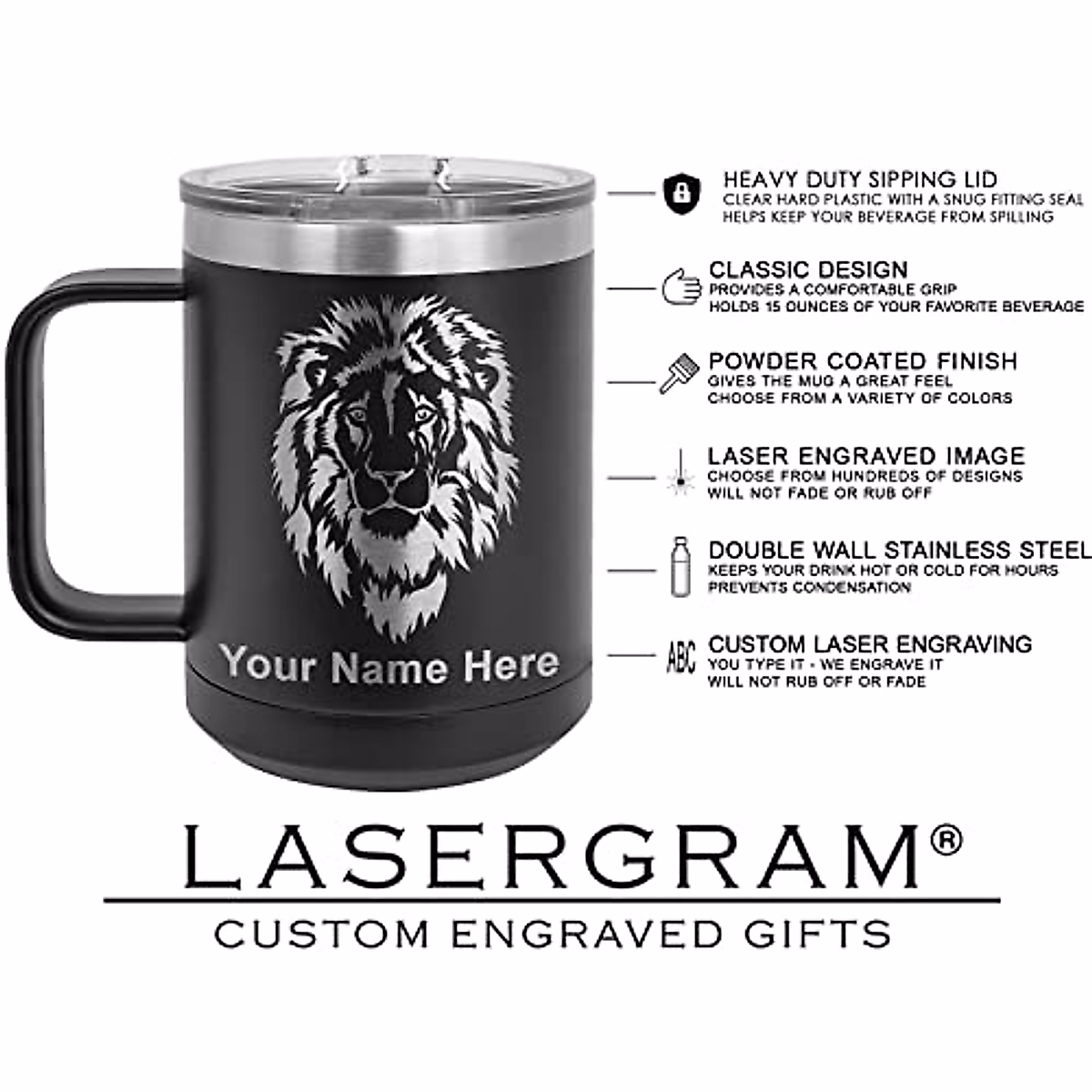LaserGram 15oz Vacuum Insulated Coffee Mug, NP Nurse Practitioner, Personalized Engraving Included (Black)