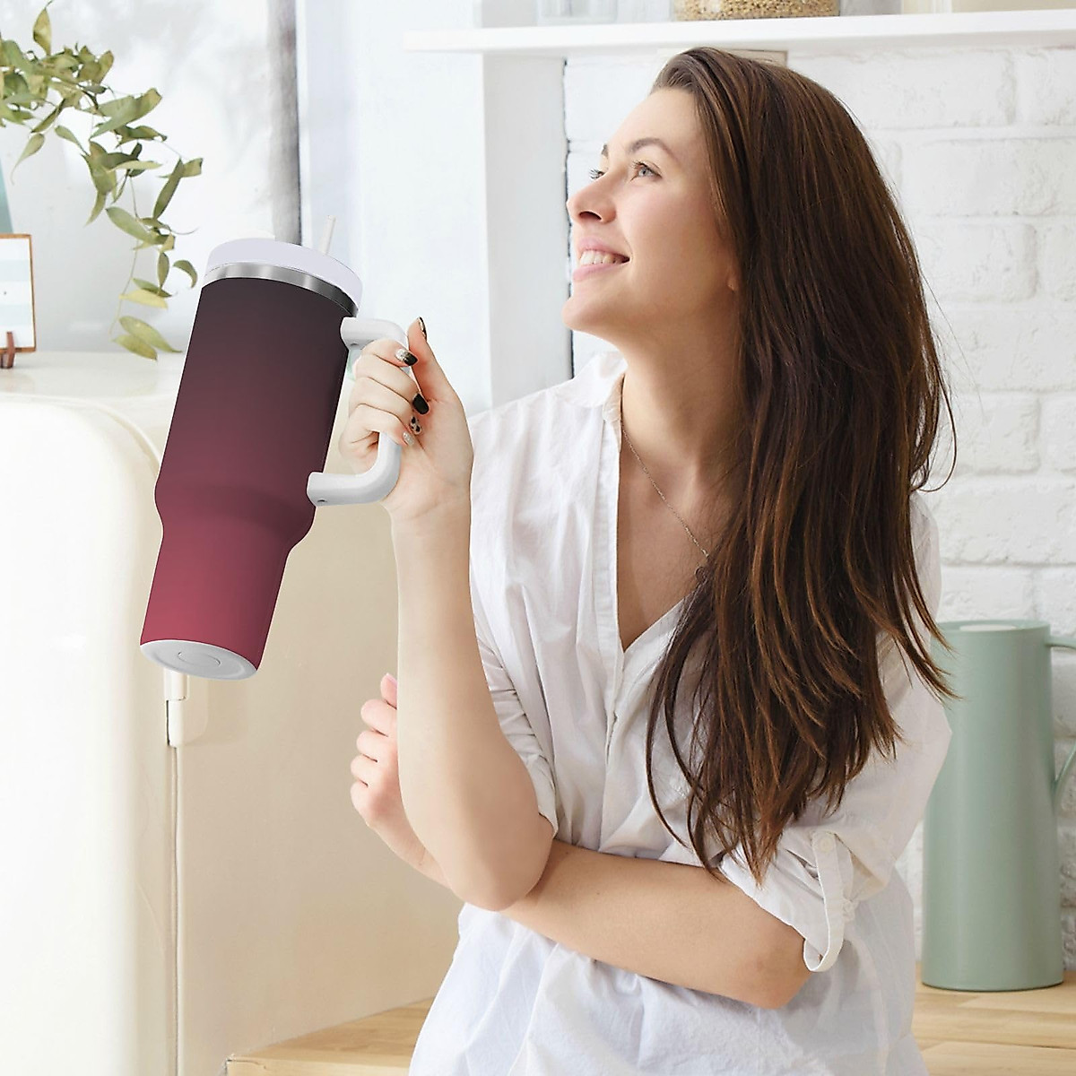 MCHIVER Black Pink Gradient 30 oz Tumbler with Handle and Straw Stainless Steel Vacuum Water Bottle Leak-proof Travel Coffee Mug Insulated Water Bottle for Car Home Office