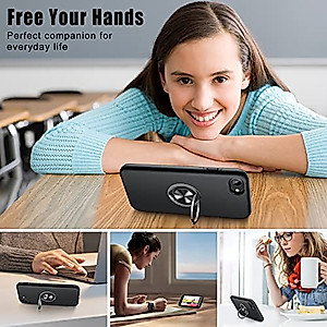 JAME for iPhone SE 2022 Case, iPhone SE 2020 Case, iPhone 8/7/6s/6 case Ultra Slim with 2Pcs Tempered Glass Screen Protector Full Body Shockproof Phone Case with Invisible Ring Stand, 4.7" Black