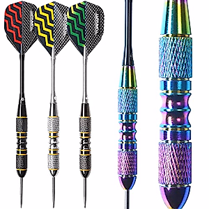 Turnart Darts Metal Tip Set - 12 pcs 24 Grams Professional Steel Tip Darts with Stylish Case + Aluminum Shafts + Rubber O'Rings + Extra Flights + Dart Sharpener (2023 New)