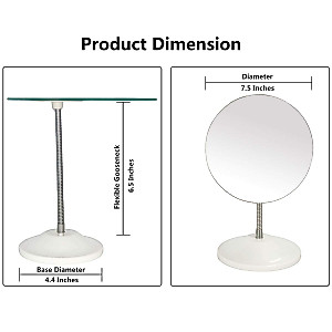 YEAKE Adjustable Flexible Gooseneck Makeup Mirror,360°Rotation Folding Portable Desk Vanity Mirror with Stand Shower Shaving Cosmetic Mirror Round Large