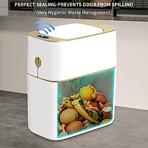 JOYBOS Bathroom Trash Can with Automatic Touchless Lid,4 Gallon Slimline Privacy Garbage Can with Motion Sensor and Waterproof Design for Bathroom, Bedroom, Toilet, Office White with Gold