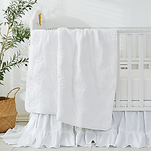 Brandream Gender Neutral Boho Bohemian Baby Girl Boy Nursery Crib Bedding Set - 3pc - Solid Color White Farmhouse Chic Unisex Elephant Embroidery Cotton Quilt Set