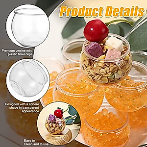 100 Pieces 2 oz Sphere Plastic Dessert Cups Mini Dessert Cups with Spoons Disposable Round Appetizer Cups Clear Parfait Cups Small Plastic Bowls for Salad Wedding Event Birthday Party Serving