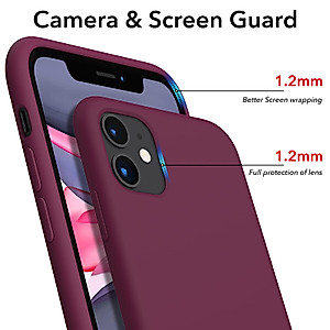 ORNARTO Compatible with iPhone 11 Liquid Silicone Case 6.1 inch, Slim Liquid Silicone Case with Open Bottom Style Soft Gel Rubber Cover - Wine Red