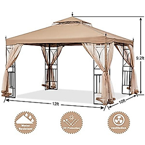 ABCCANOPY Patio Outdoor Gazebo 10X12 - Gazebo Canopy with Netting and Corner Frame Screen Wall for Backyard,Garden Gazebo Lawn (Khaki)