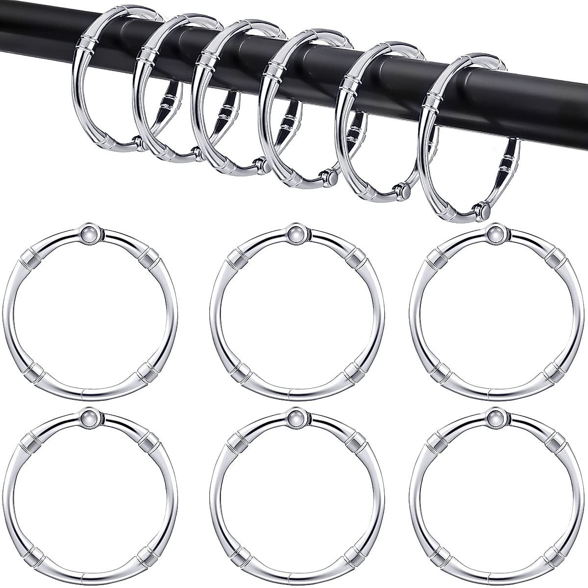 Karenhi 12 Pieces Shower Curtain Ring Metal Circular Rust Resistant Shower Curtain Hook Easy to Open and Close Round Shower Curtain Hook for Bathroom Decoration (Silver, Rustic Style)
