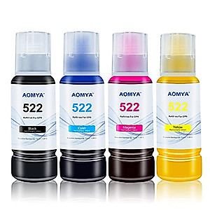 Aomya Compatible T522 Refill Ink Bottle Kit Premium Ink for EcoTank ET-2720, ET-4700 Printers Black, Cyan, Magenta, Yellow 4-Pack 100ML