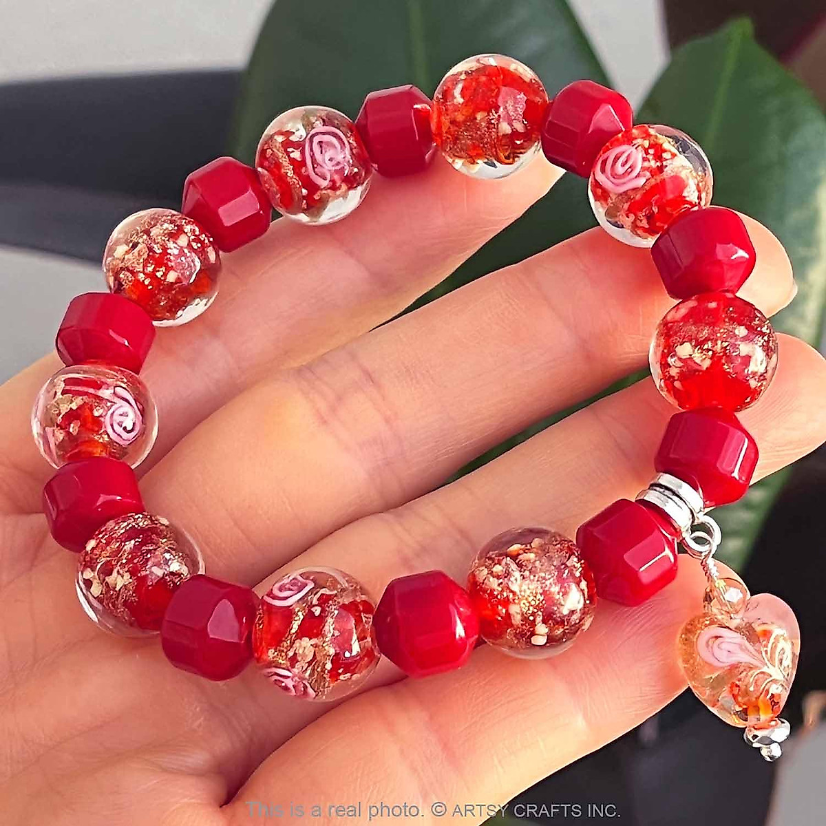 ARTSY Crafts Glow in the Dark Glass Beads with Natural Gemstone Beads Charm Bracelets, Crystal Healing Stones Firefly Beads Bracelet for Men Women Love Calming Anxiety Chakra Spiritual Gifts, Quartz