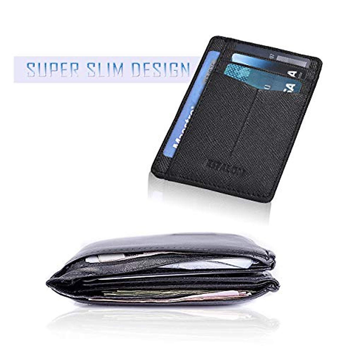 ESTALON Leather Slim Wallet & Credit Card Holder for Men & Women - RFID blocking - Minimalist Design - ID Window - Front Pocket Wallet