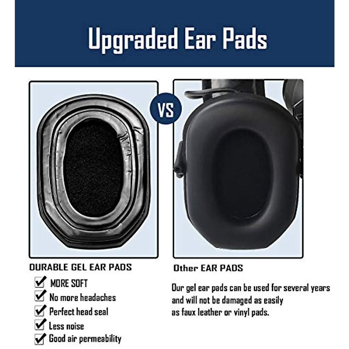 PROHEAR GEP03 Upgraded Gel Ear Pads for Walker's Razor Earmuffs, Comfortable and Soft Replacement Gel Ear Cups with Sealed Bottom Shell