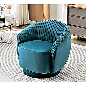 US Pride Furniture Contemporary Velvet Swivel Barrel Chair with 360° Spin Capability, Round Accent One-Seater Sofa for Living Room, Bedroom, and Office, Greenish Blue