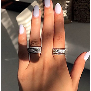 Koguxuix 925 Sterling Silver Shiny Cubic Zirconia Eternity Engagement Wedding Band Wedding Rings Anniversary Eternity Bands 3 Band Width Rings CZ Crystal Engagement Bridal for Women(7)