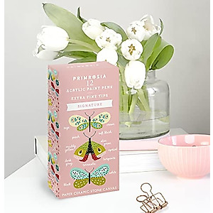 Primrosia 12 Signature Acrylic Paint Pens – Extra Fine Tip Markers Set. Art Supplies for Paper, Crafting, Glass, Canvas, Rock Painting, Card Making, Coloring and DIY