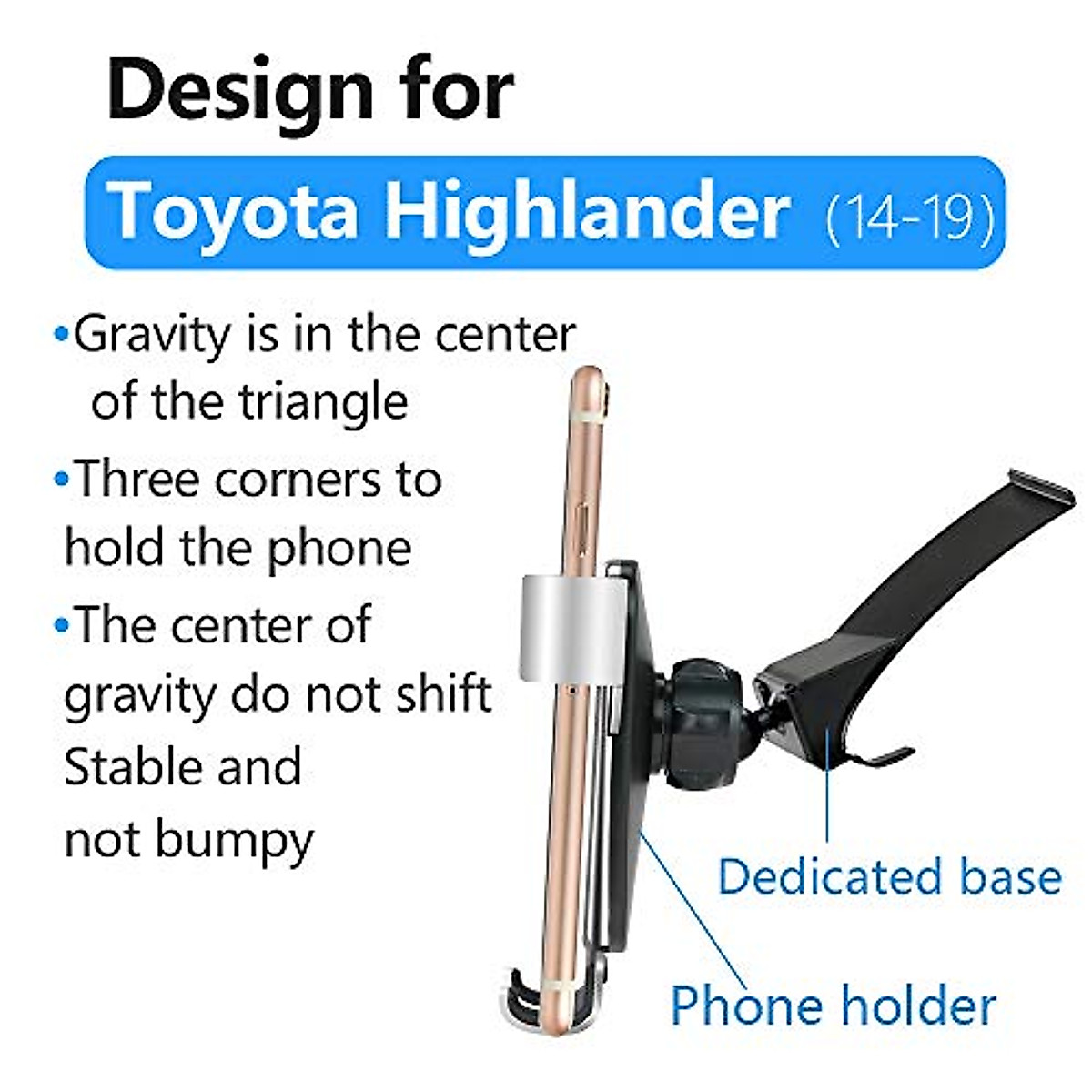 musttrue LUNQIN Car Phone Holder for 2014-2019 Toyota Highlander [Big Phones with Case Friendly] Auto Accessories Navigation Bracket Interior Decoration Mobile Cell Mirror Phone Mount