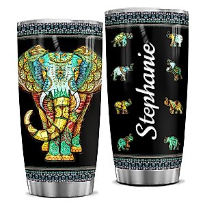 Wassmin Personalized Elephant Tumbler 20oz 30oz Custom Name Elephant Gifts For Women Kids Teen Drinking Cup Tumblers Coffee Travel Mug Birthday Christmas Presents Gifts Stuff For Animal Lovers