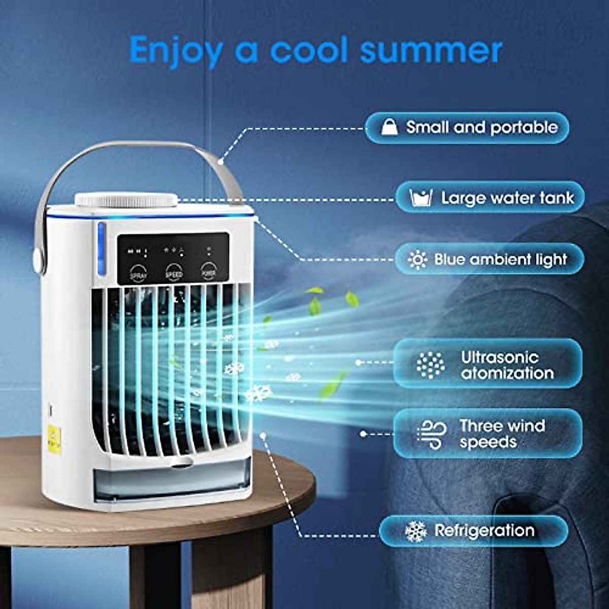 Aire Acondicionado Portatil Para Cuarto - 4 in 1 Desk Spray Fan - Ac Unit Portable 3-speed, 3 Mist Modes - Personal Air Conditioner for Personal Use