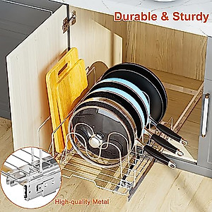 FANHAO Slide Out Cutting Board, Bakeware, and Tray Organizer, Wire Pull Out Kitchen Cabinet Organizer for Pots, Pans, and Lid Cookware, 13.5 inch wide x 17.7 inch deep – Chrome