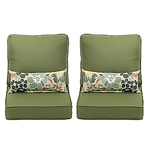 Aoodor 23” x 25.6” Patio Furniture Outdoor Deep Seat Single Chair Sofa Cushion Back Olefin Fabric Slipcover Sponge Foam - Green Color Set of 2 (2 Back 2 Seater 2 Pillow)