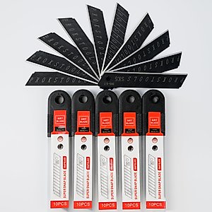 50-Pack 18mm Utility Knife Blades, SK5 Blackened Steel Replacement Blade, Snap off Blades for Retractable Box Cutters and Knife, SK5 Blades in Bulk Pack. 10pcs x 5
