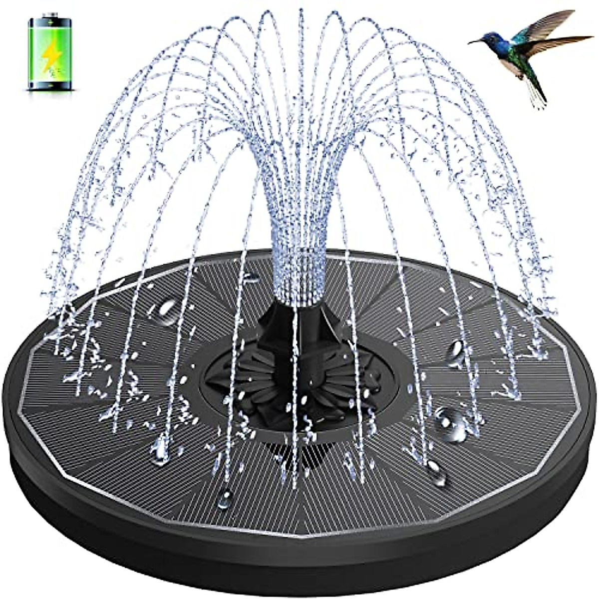 GAIZERL 3.5W Solar Fountain with Battery - Work On Cloudy Days - 2023 Upgrade Glass Panel Solar Bird Bath Fountain, Hummingbird Water Feature Pump with 7 Nozzles, 4 Fixed Pipes for Garden, Pool, Pond