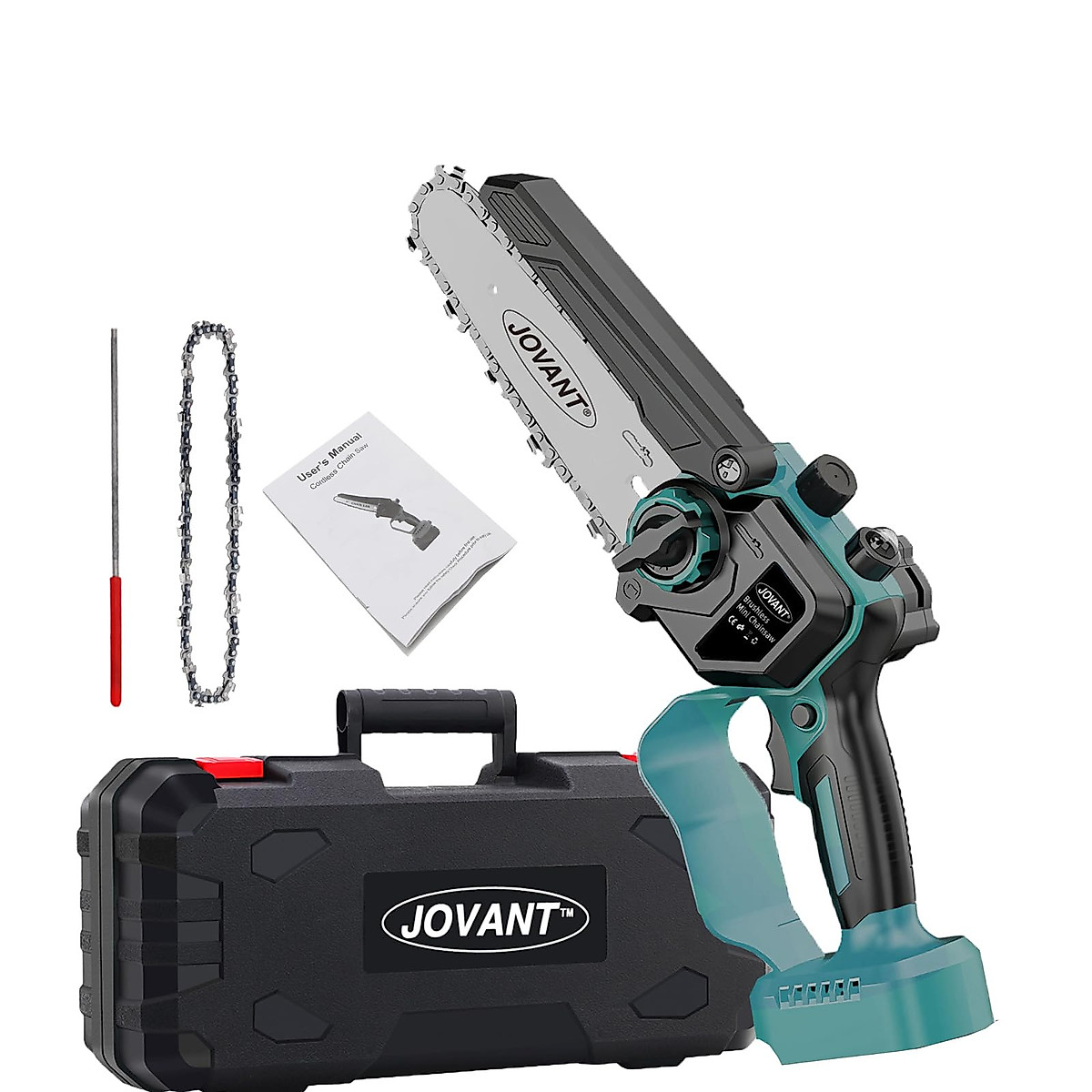 Mini ChainSaw Cordless (No Battery), Electric Chainsaw with Auto Oiler-system Small Handheld Saw JOVANT 6-inch Power Chain Saws (Tools Only)