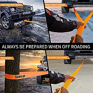 Recovery Tow Strap 2" X 20' LB Tested 20,024lb （10 US Tons ） Break Strength, Use for Emergency 4x4 Towing Rope Heavy Duty, Tree Saver, Winch Extension, Triple Reinforced Loops, Ensure Safety - SHWHLMN