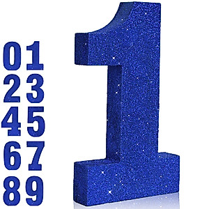 TONIFUL 8 Inch Blue Glitter Number 1 Table Centerpiece 0-9 Blue Birthday Party Decorations,Blue Digit 1 for Birthday,Chrismas,Graduation,Bridal Shower,Valentine's Day,Anniversary Party Supplies