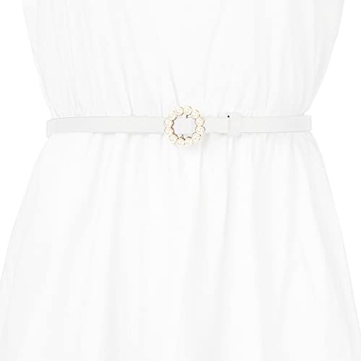 Allegra K Womens Plus Size Waist Belts Pearl Narrow Leather Adjustable Belt for Jeans Dresses Pants 105cm/41.33" White