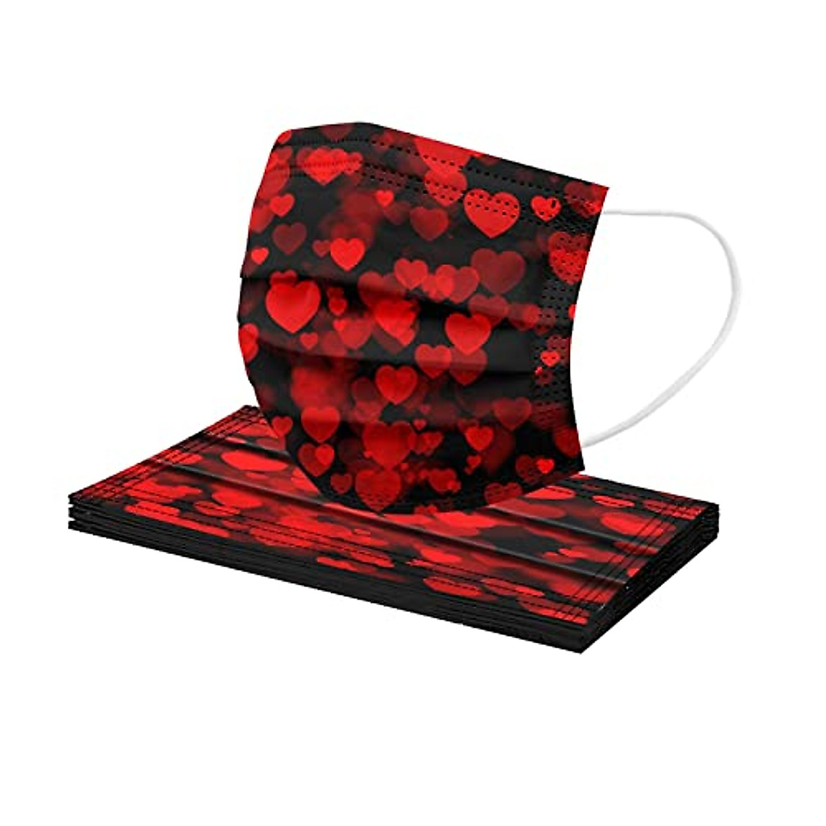 50Pack Valentines Disposable Face_Masks for Adults Women Valentines Day Women Disposable Red Heart Party Mask Couple
